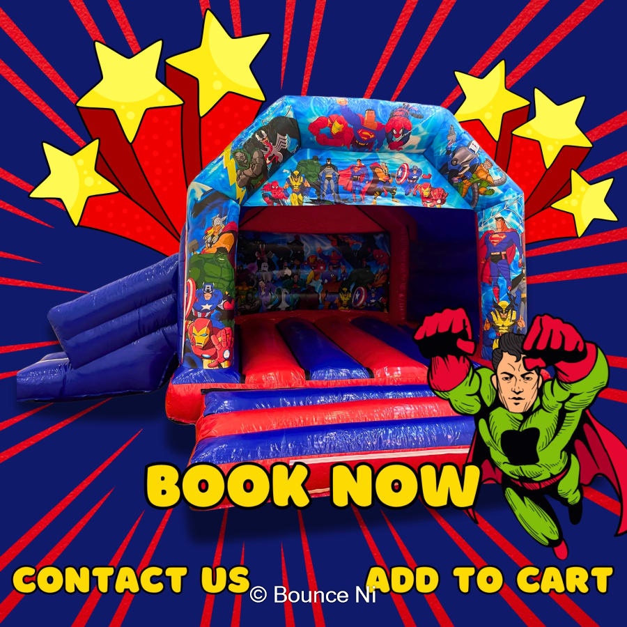 Superhero Bouncy Castle with Side Slide - Hire in Counties Antrim, Down ...